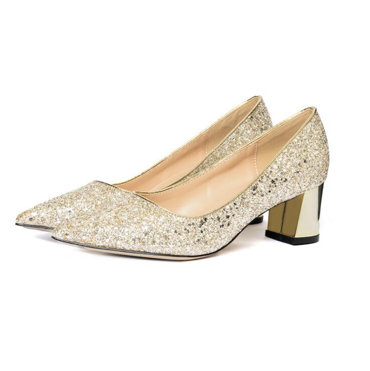 Small Size Glitter Chunky Heel Shoes ANLE18 - AstarShoes