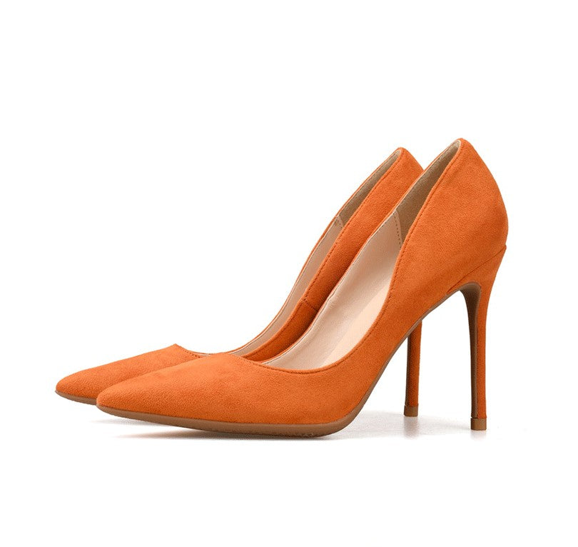 orange pointed toe heels