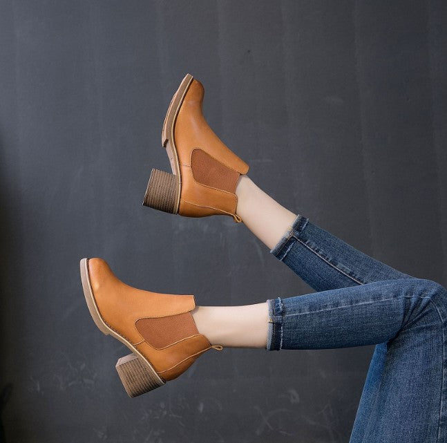Women's Small Size Leather Ankle Booties AP56 - AstarShoes